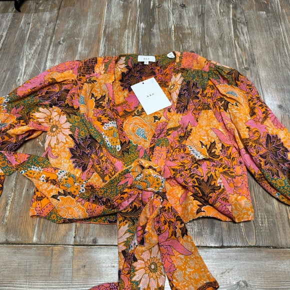 A.L.C. | Tops | Alc Orange And Pink Blouse With Vibrant Design | Poshmark